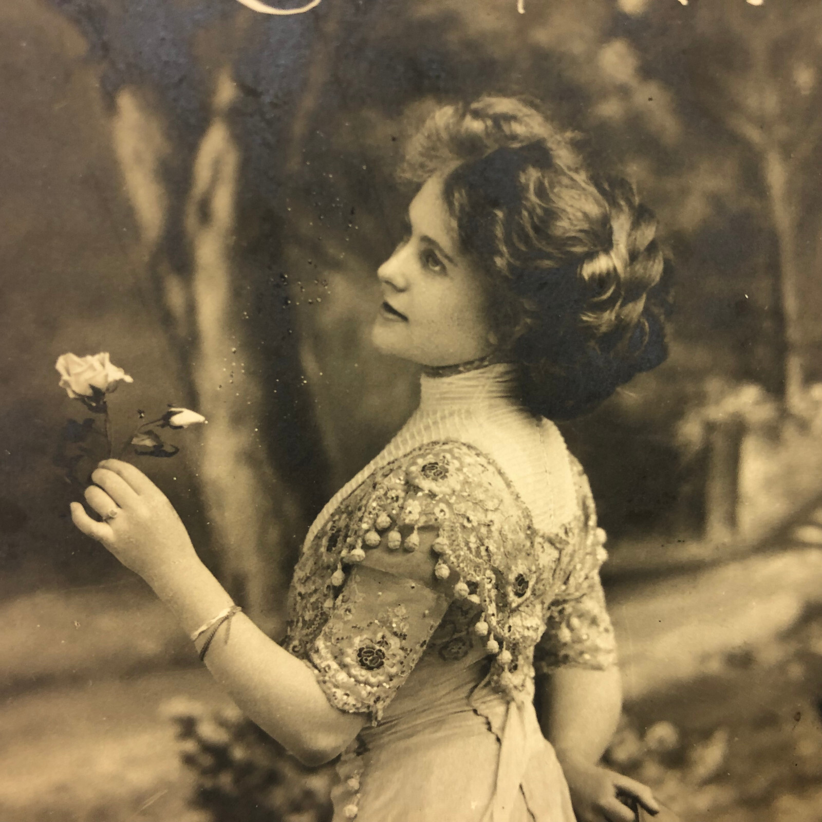 Vintage Photo Postcard German Girl Holding Flower "For Eternal Memory ...