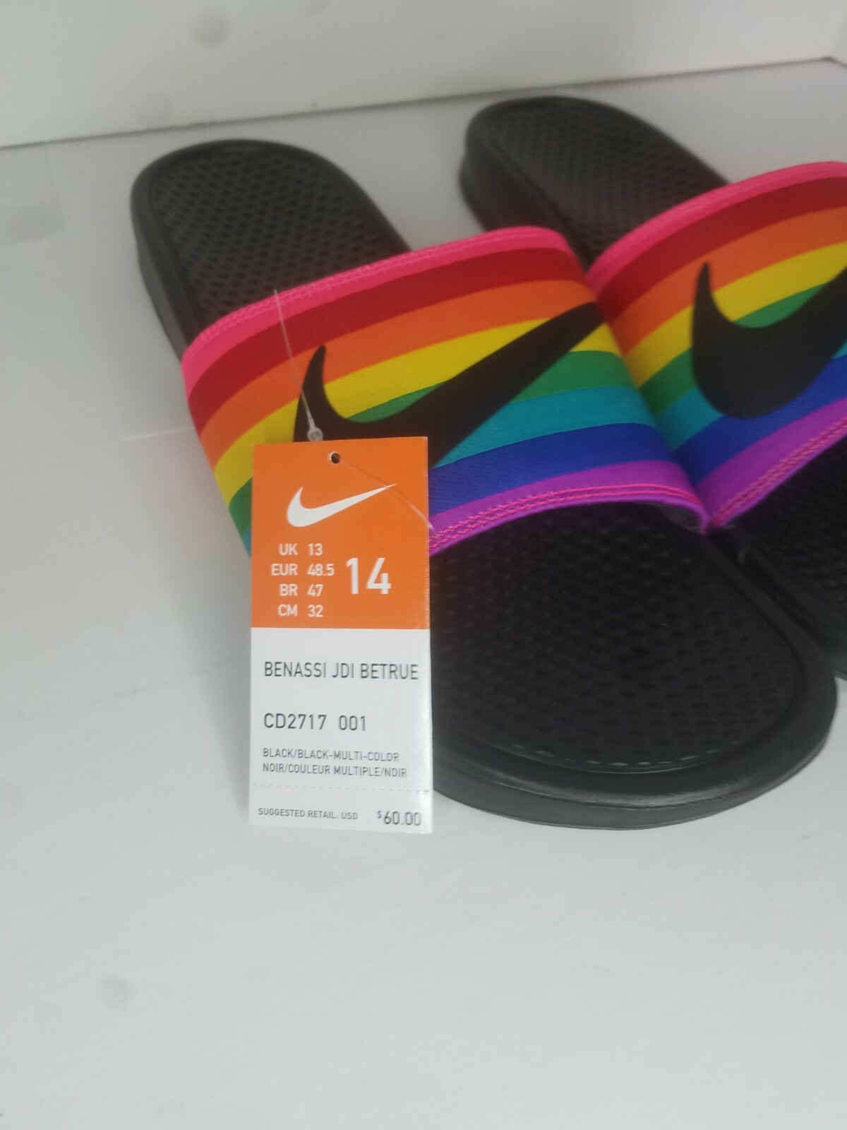 CD2717 001 NEW MENS SIZE 14 NIKE BENASSI JDI BE TRUE SLIDES GAY PRIDE ...