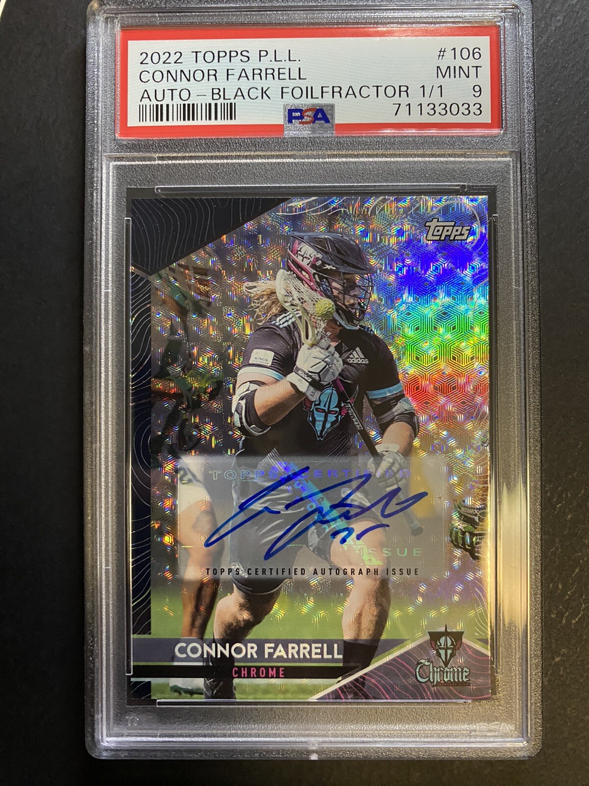 PSA 9 2022 TOPPS PLL LACROSSE CONNOR FARRELL BLACK ICY FOILFRACTOR 1/1 ...