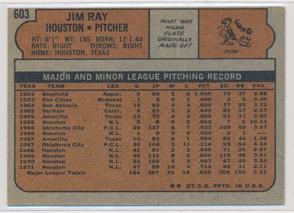 1972 Topps Jim Ray Houston Astros #603 | eBay