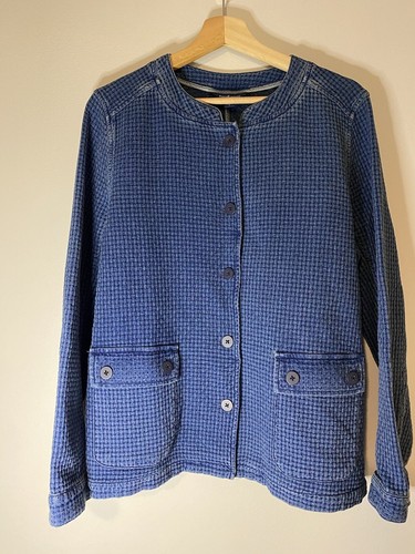 J Jill Pure Jill Indigo Field Jacket Geneva Wash M Waffle Knit Buttons ...