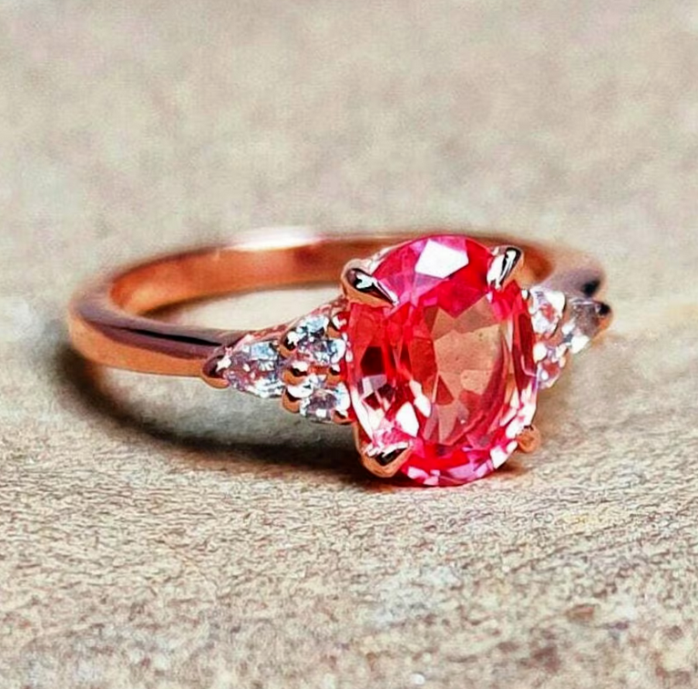 Lab-Created padparadscha sapphire Ring 3.25 Carat 925 Sterling Silver ...