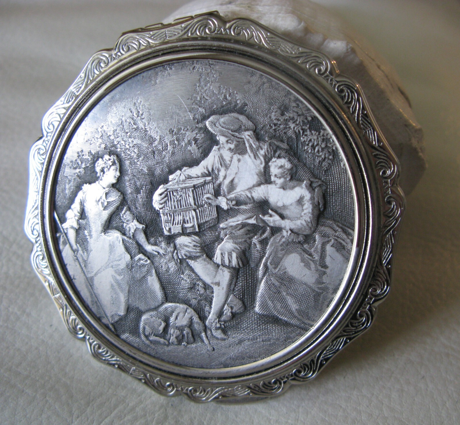 Antique Vintage Silver ENGLAND Lithograph Couple Maiden Dog STRATTON ...