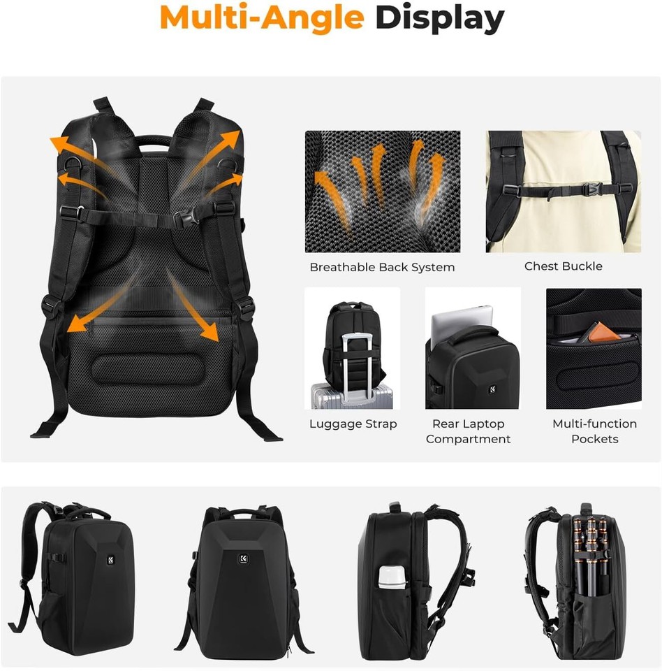 K&F CONCEPT Camera Backpack Waterproof Hard Shell Shockproof for DSLR ...