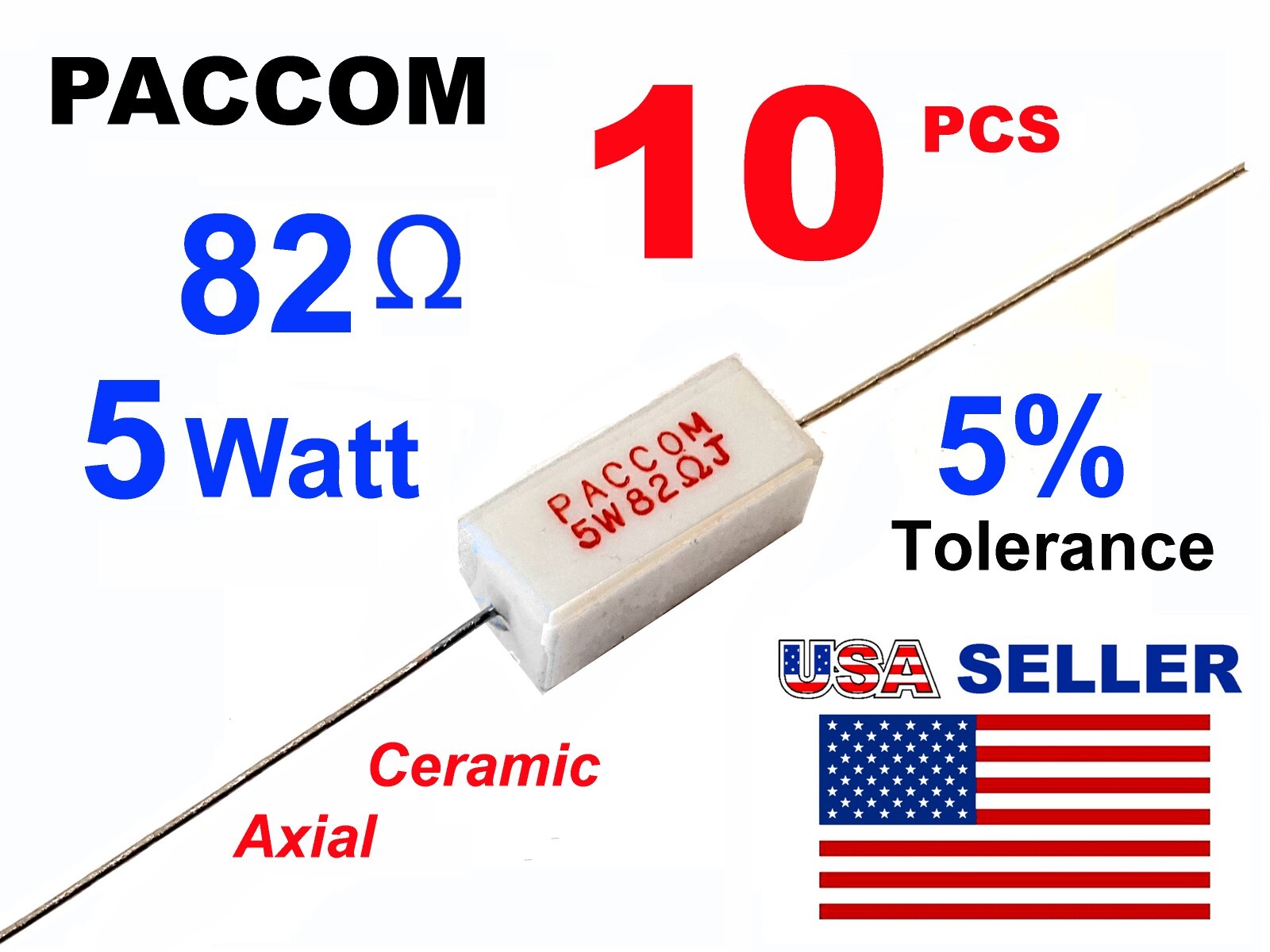 10-LOT 82Ω Ohm 5 Watt 5% Axial Wire-Wound Ceramic Cement Power Resistor ...