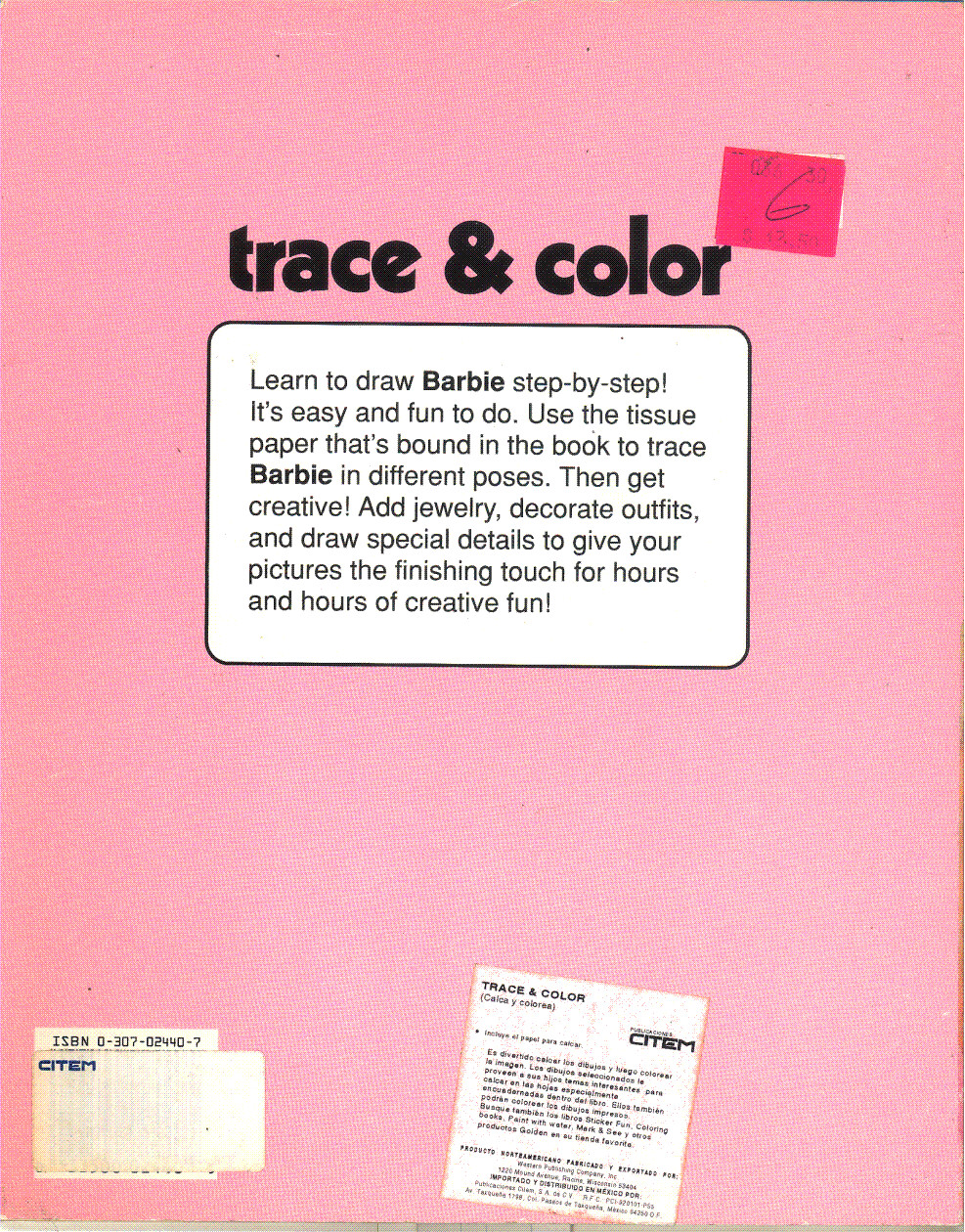 COLLECTIBLE VINTAGE 1995 BARBIE TRACE & COLOR BOOK, BY GOLDEN ...