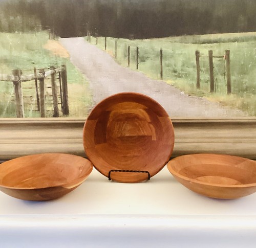 Hand Crafter Wooden Bowls Set of 3 Segmented Cherry Wood Salad Bowls | eBay