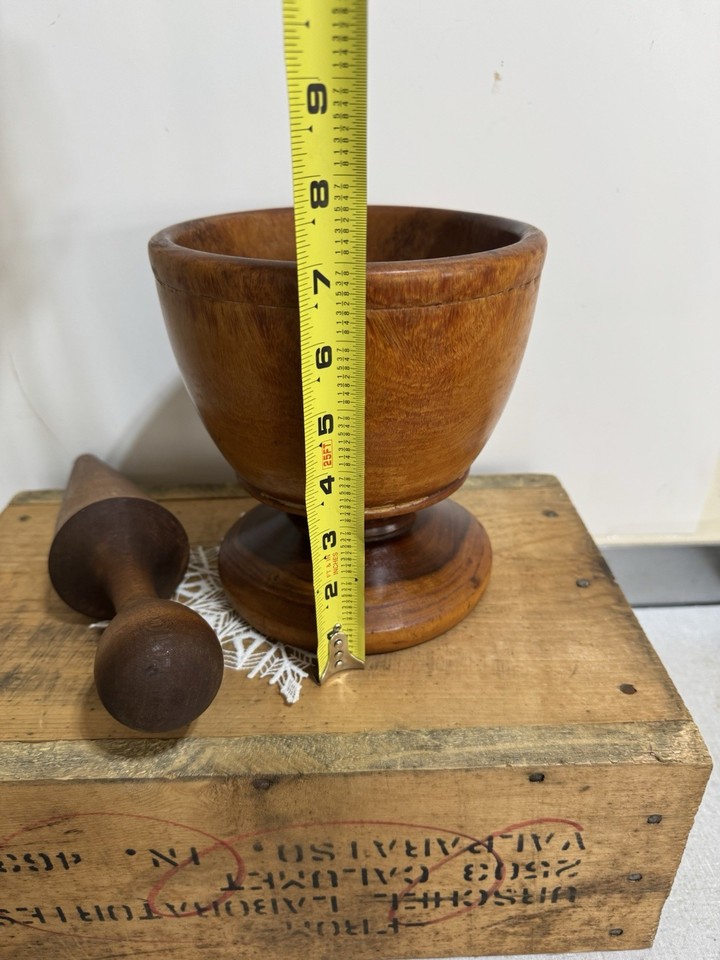 Antique Hand Turned Large Wooden Mortar and Pestle Heavy Solid Wood | eBay
