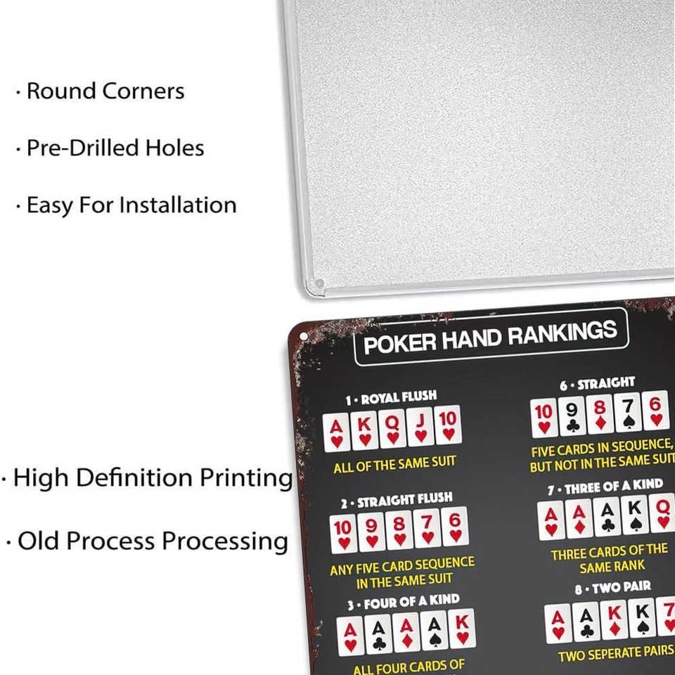 Poker Hands Rankings Vintage Tin Metal Signs Home Décor Poker Rules ...