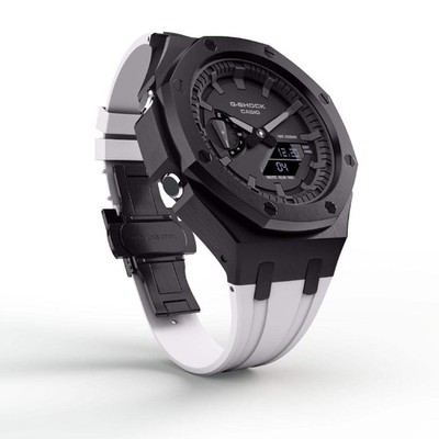 Casioak Mod Custom Watch Casio G-Shock GA-2100 Black Case White Strap ...