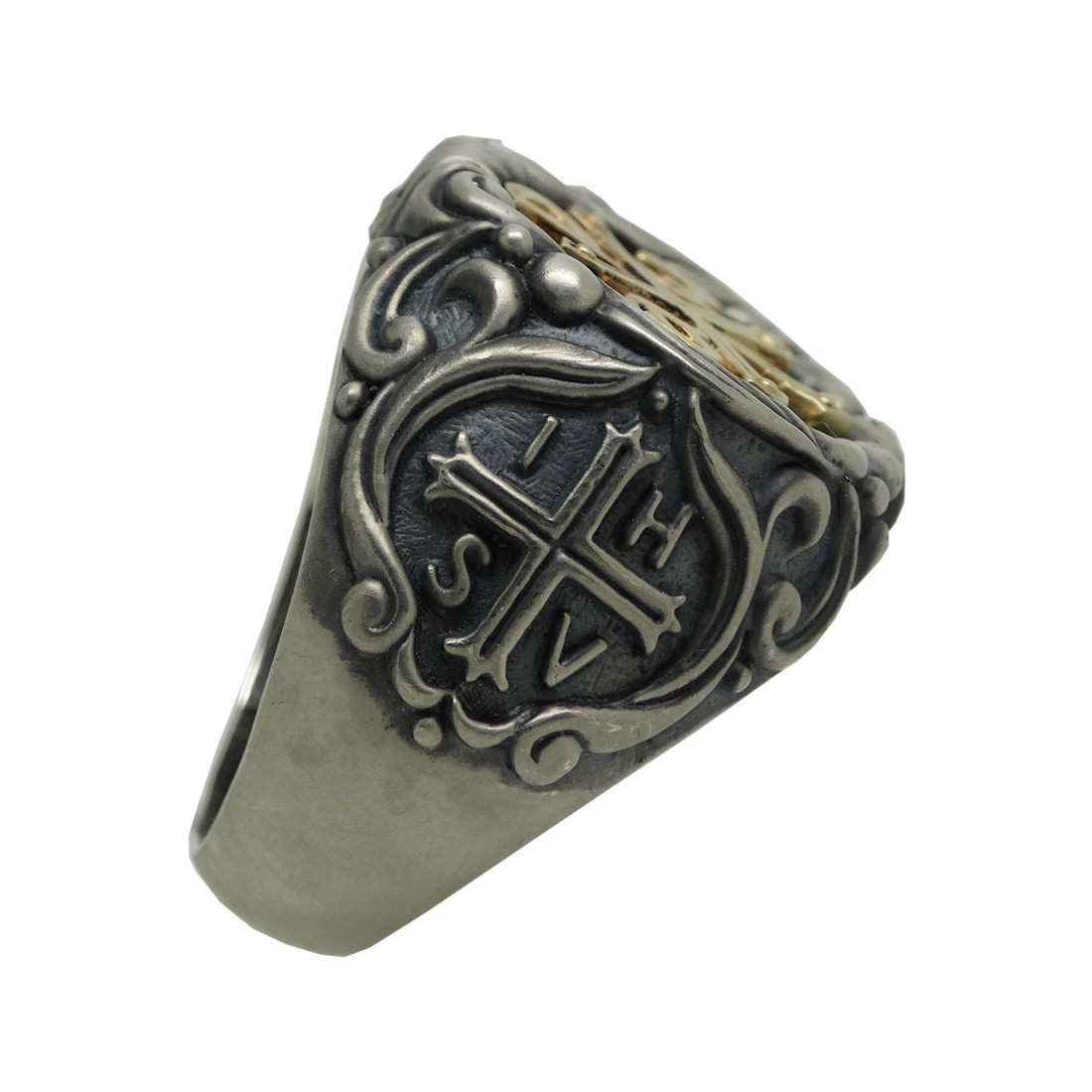Knights Templar Chi Rho Gold 10K and Silver 925 Alfa Omega Men’s Ring ...