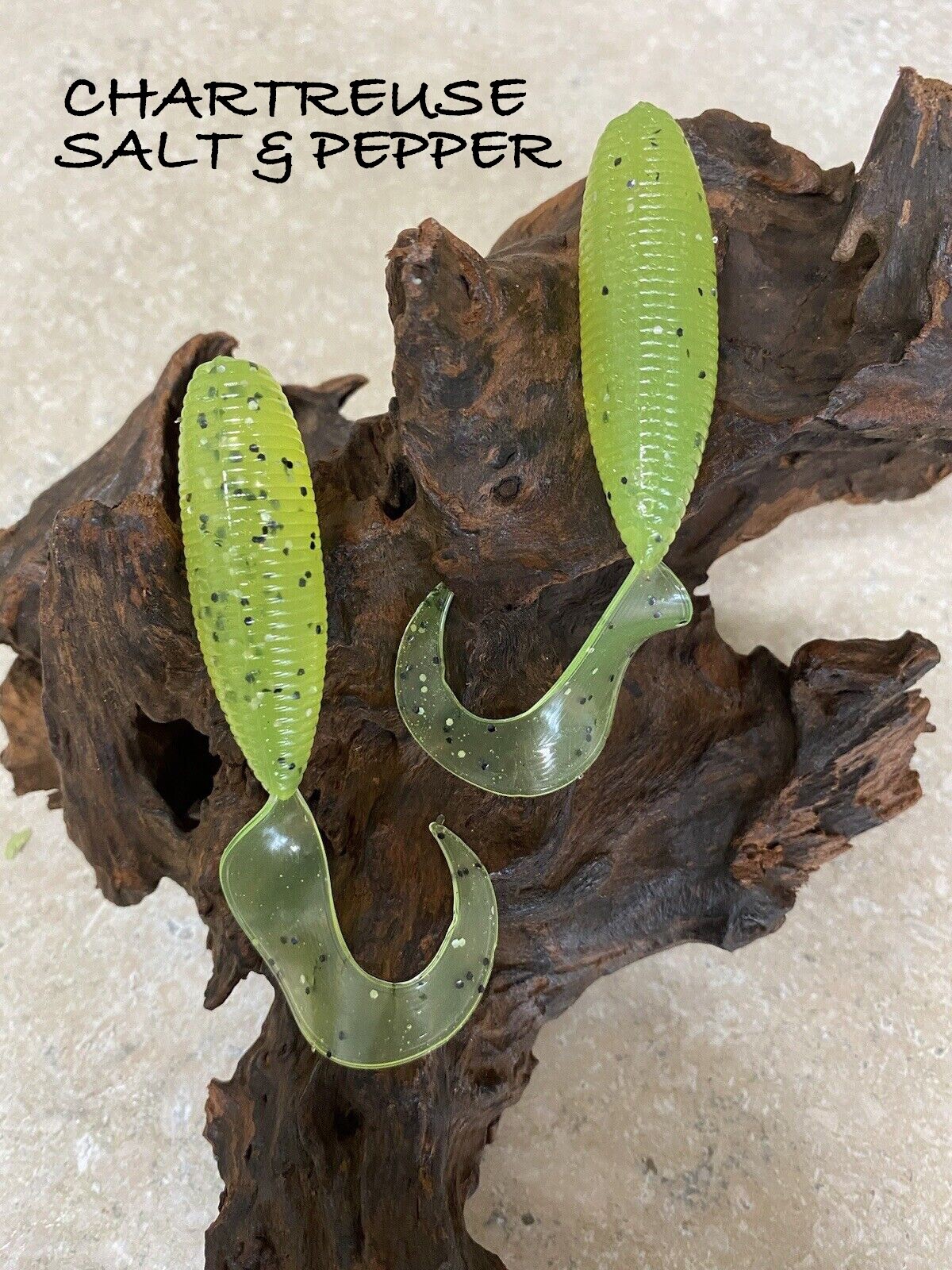 3.25” Chubby Twister Grub Bass Plastic Lure ( Chartreuse/Salt Pepper ...