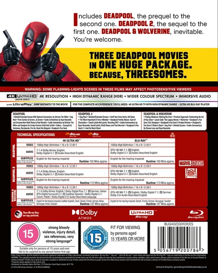 DEADPOOL Trilogy 3 Movie Collection Wolverine 4K UHD & Blu-Ray BRAND ...