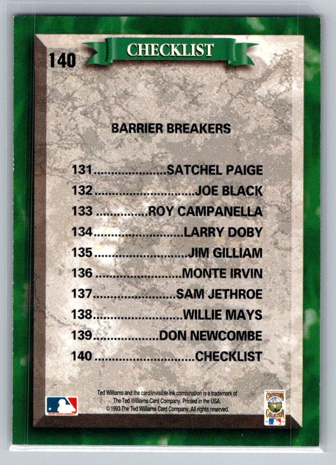 💎1993 Ted Williams Baseball #140 Checklist: 131-140💎 | eBay
