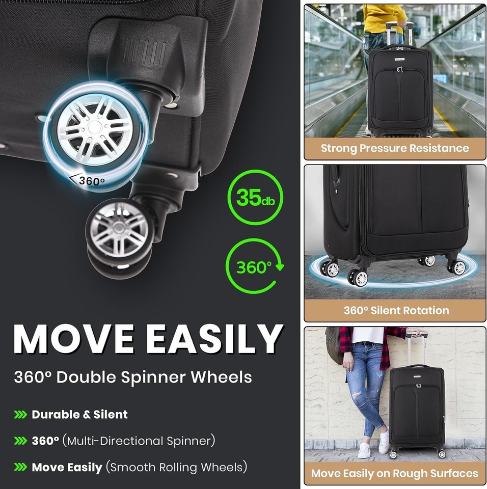 4 Wheel Suitcase Large XL Medium Cabin Expandable Lightweight Soft ...