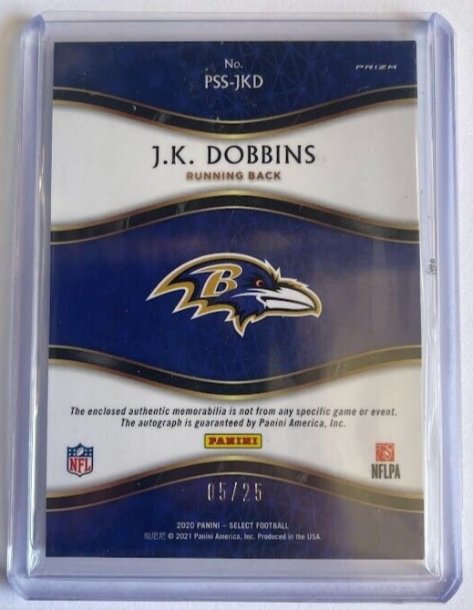 2020 Panini Select JK Dobbins Rookie Patch Auto #5/25 Orange Pulsar FOTL Ravens | eBay