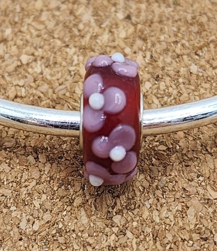 Authentic Purple Flowers Red Murano European Charm Bead 925 Sterling ...