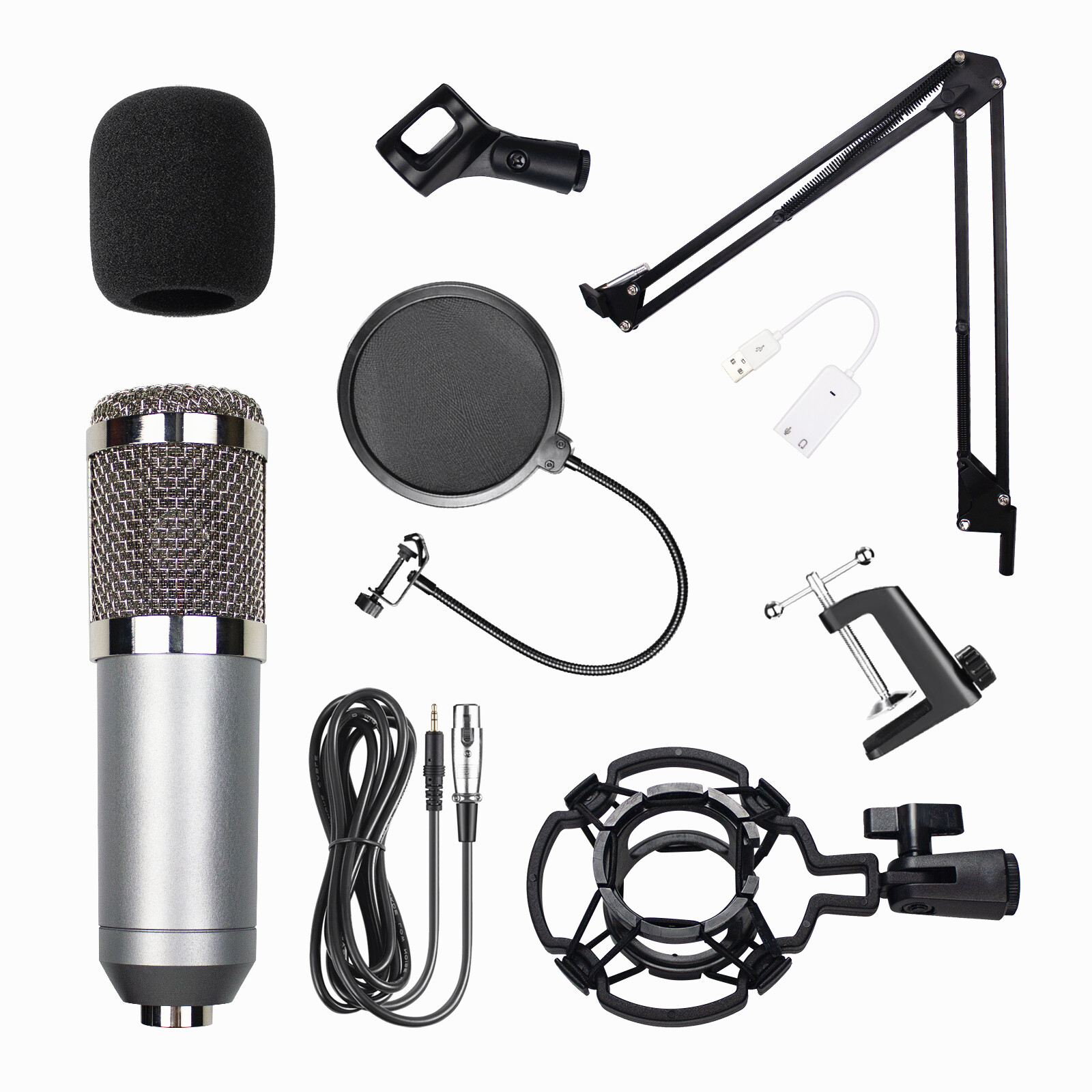 BM-800 Condenser Microphone Kit Studio Pop Filter Boom Scissor Arm ...