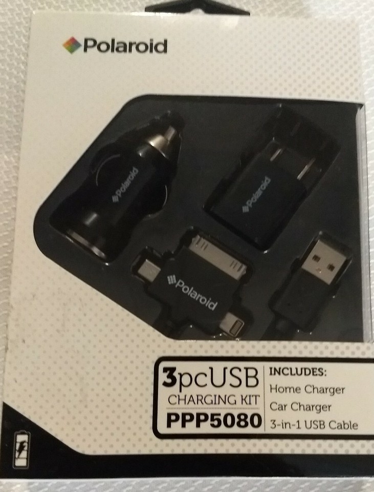 Polaroid 3 Piece Charging Kit Home, Car and 3-in-1 USB Cable PPP5080 ...