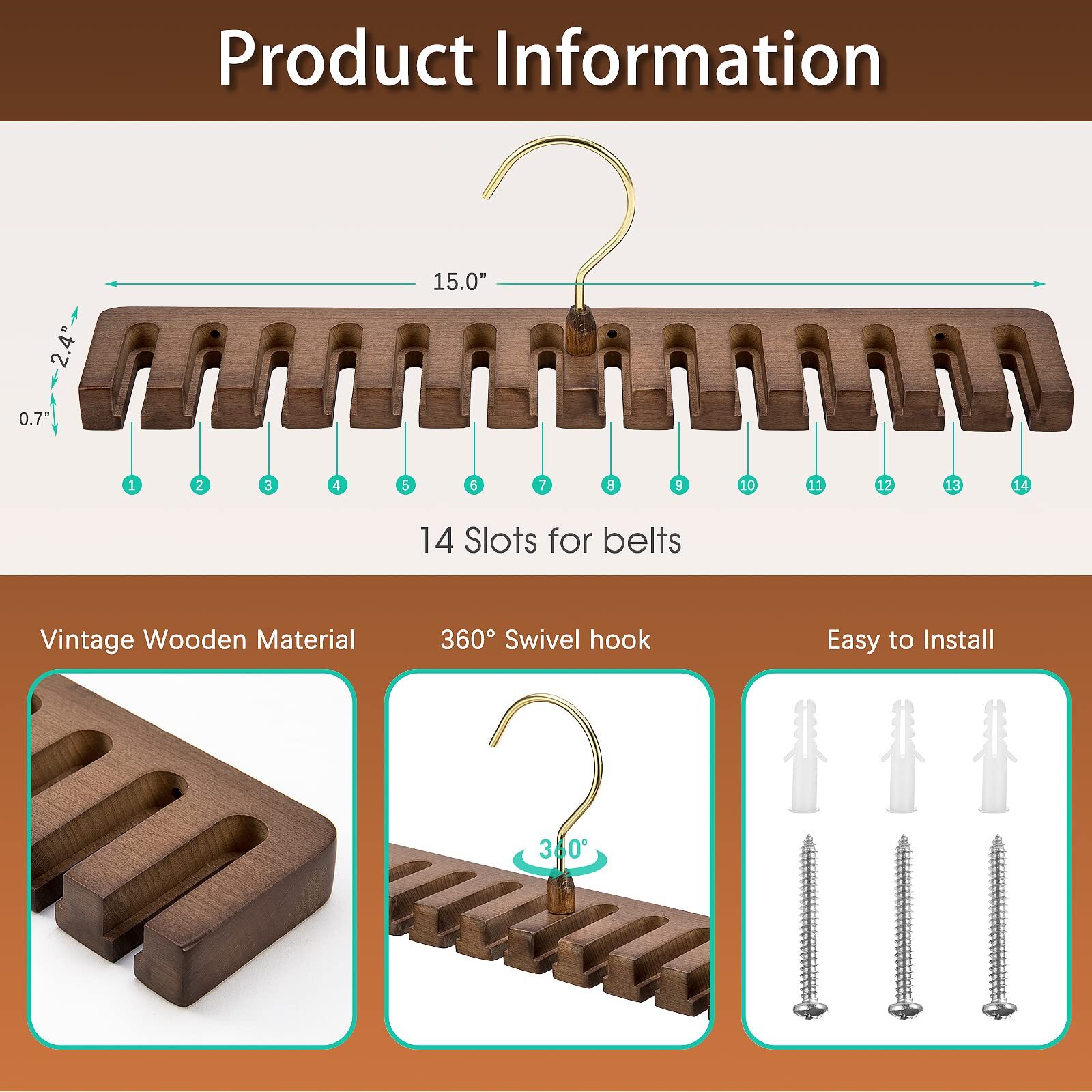 Wooden Belt Rack for Closet Wall Mount Sturdy Belt Hanger Organizer ...