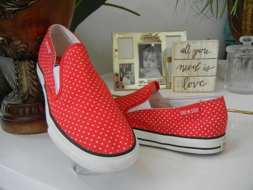 WOMENS CONVERSE ONE STAR RED WHITE POLKA DOT CANVAS SLIP-ON SNEAKERS ...