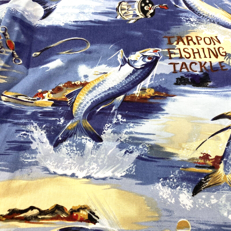 Kahala Sport Fishing Tarpon Game Fish Tackle Hawaiian Camp Aloha Shirt ...