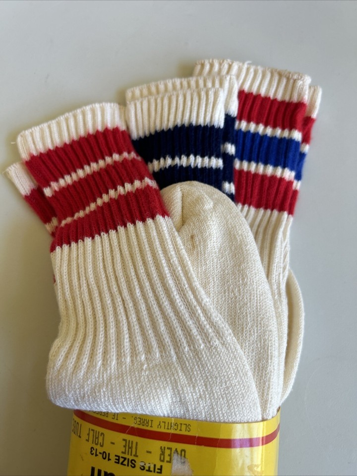 3 Pack! Men's VTG Spalding Socks Tube Acrylic Blend Red Blue Striped 10 ...