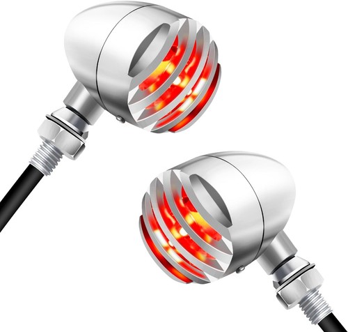LED Turn Signals Motorcycle Blinkers Universal Bullet Rear -Chrome/Red ...