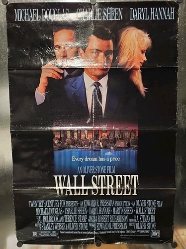 Wall Street Movie Poster Michael Douglas Charlie Sheen Vintage Original ...