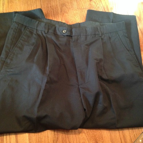 Men's GEORGE Dress Slacks Pants 40/27 Black Pleated Front Polyester ...