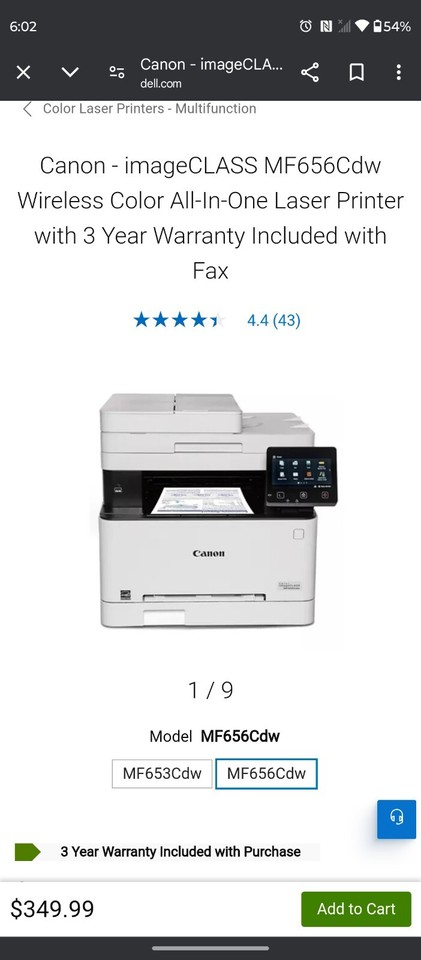 Canon imageCLASS MF654CDW (5158C005) Wireless Color All-In-One Laser ...