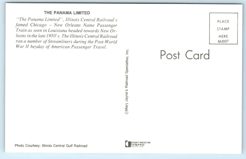 POSTCARD The Panama Limited Illinois Central Railroad Passenger Train ...