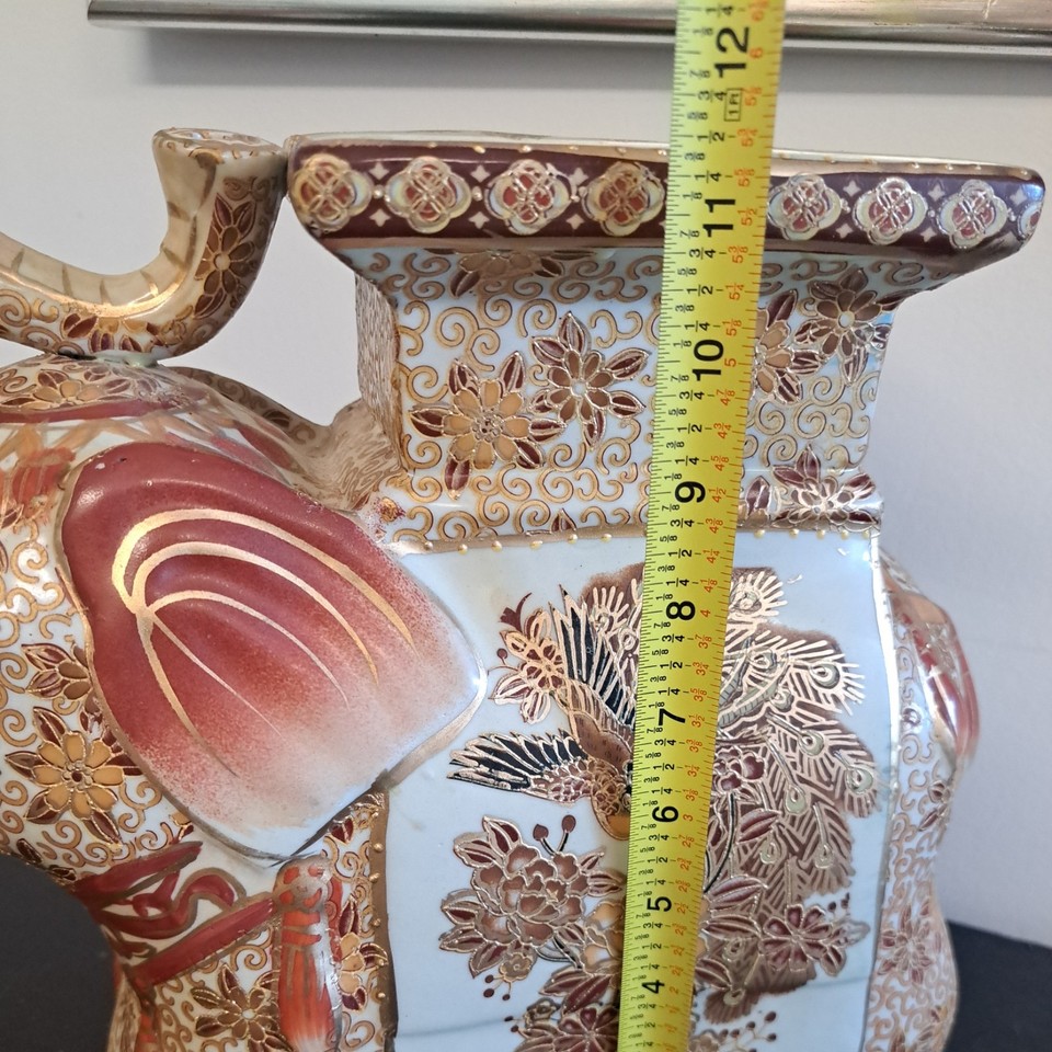 Japanese Satsuma Elephant Statue Plant Stand Gold Ceramic Chinoiserie ...