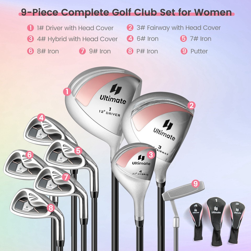 Women's Complete Golf Club Set 9 Pieces Women Ladies Golf Club Set ...