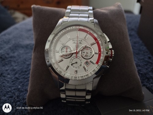 Bulova Marine Star Chronograph Quartz White Dial Men's Watch 96B383 ...