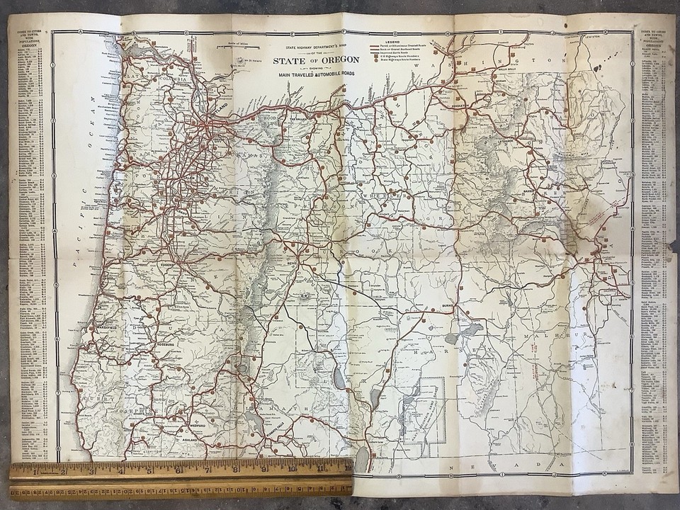 Vintage 1936 Oregon State Road Map Highway Commission Folding ...