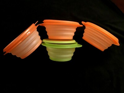 Tupperware Flat Out Collapsible Bowls & Lids 3 0range 5453 & 1 green ...