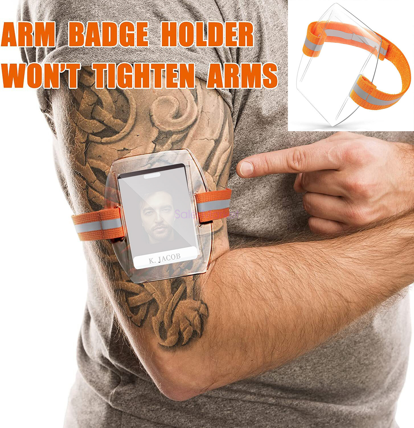 NEW >>Vertical Armband Security ID Card Holder Photo Badge Clear ...