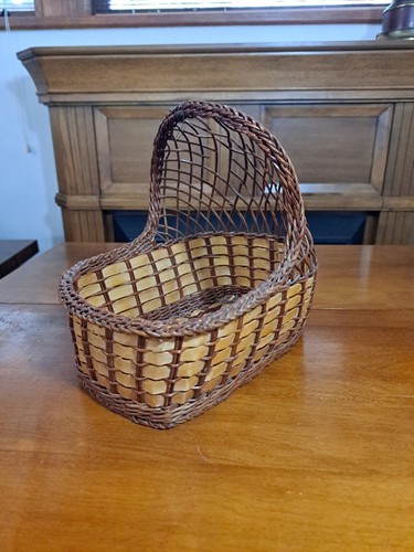 Vintage Woven Wicker Doll Bassinet Cradle Basket Planter | eBay