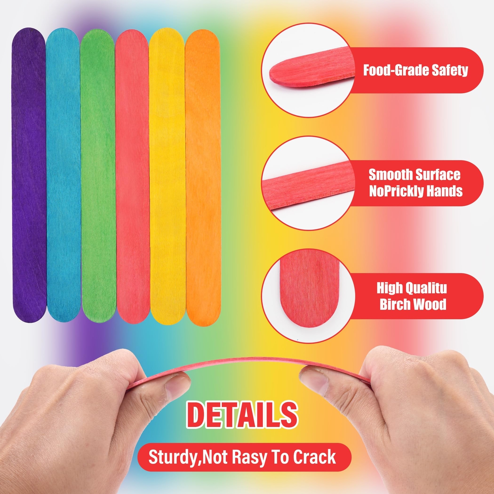 60 Pieces Jumbo Colored Popsicle Sticks, 8 Inch Natural Colored Wooden ...