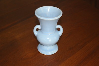 Vintage Blue Color USA Pottery Ceramic 2 Handle Vase 5" Tall Pedestal ...