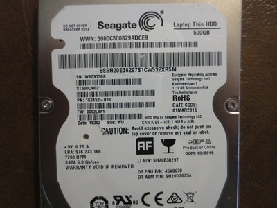Seagate ST500LM021 1KJ152-070 FW:0002LIM1 WU 500gb 2.5" Sata HDD ...