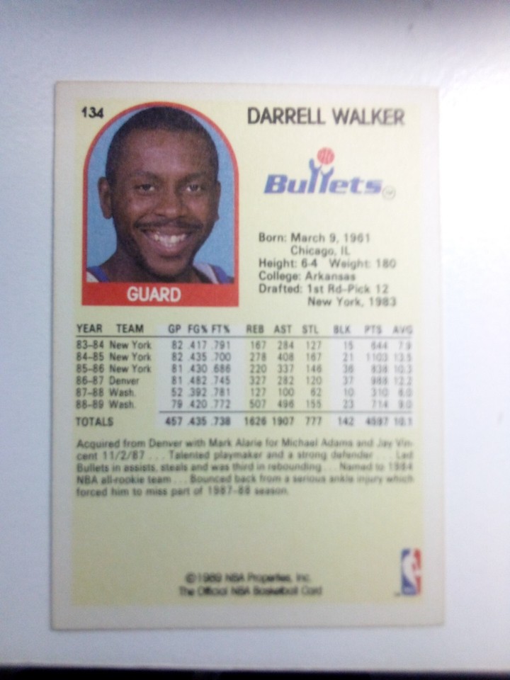 Darrel Walker Washington Bullets NBA Hoops 1989 | eBay
