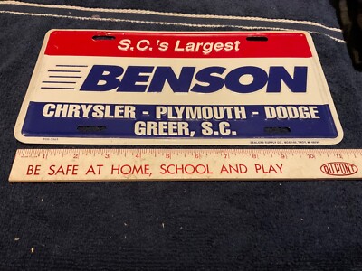 Dealership License Plate Vintage Benson Chrysler Plymouth Greer SC ...