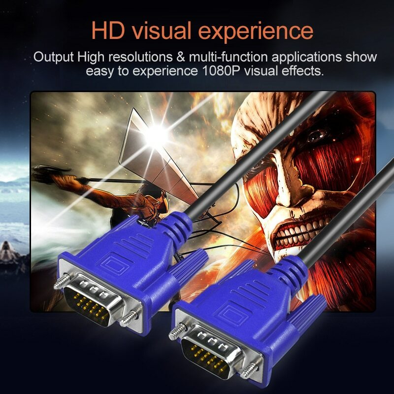 VGA Cable 15Pin D-Sub Male to Male SVGA Lead 1M 2M 3M 5M 10M PC ...