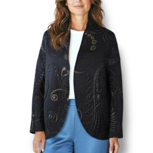 Lafayette 148 Size 12 L Black Embroidered Metallic Evening Jacket | eBay
