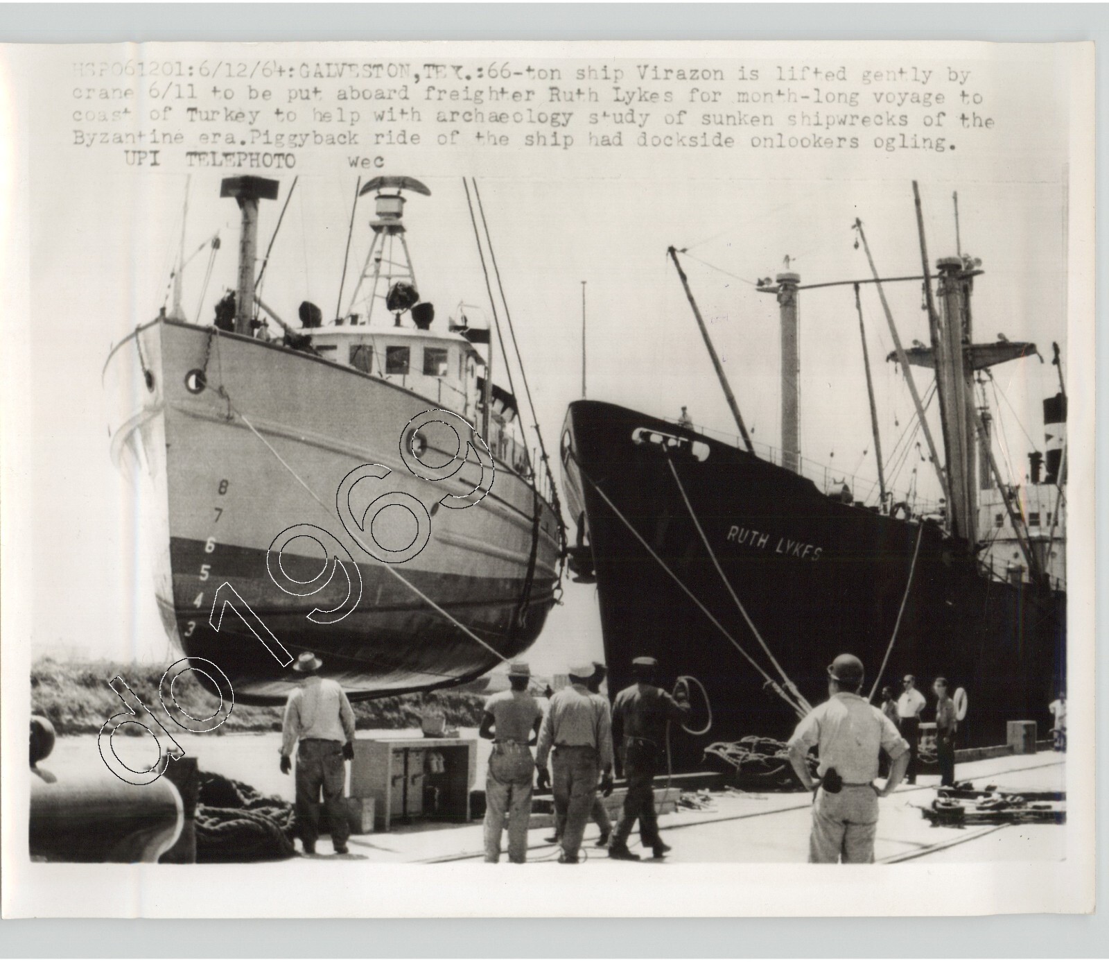 66 Ton Ship The VIRAZON Hoisted Onto Another Ship RUTH LYKES. 1964 Press Photo | eBay