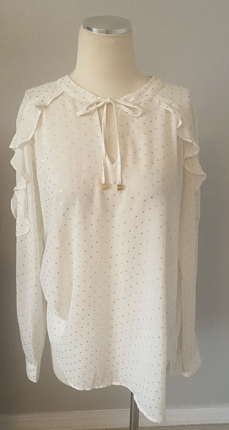 NWOT Stunning Michael Kors Ivory Ruffle Top W/Gold Stars Beautiful ...