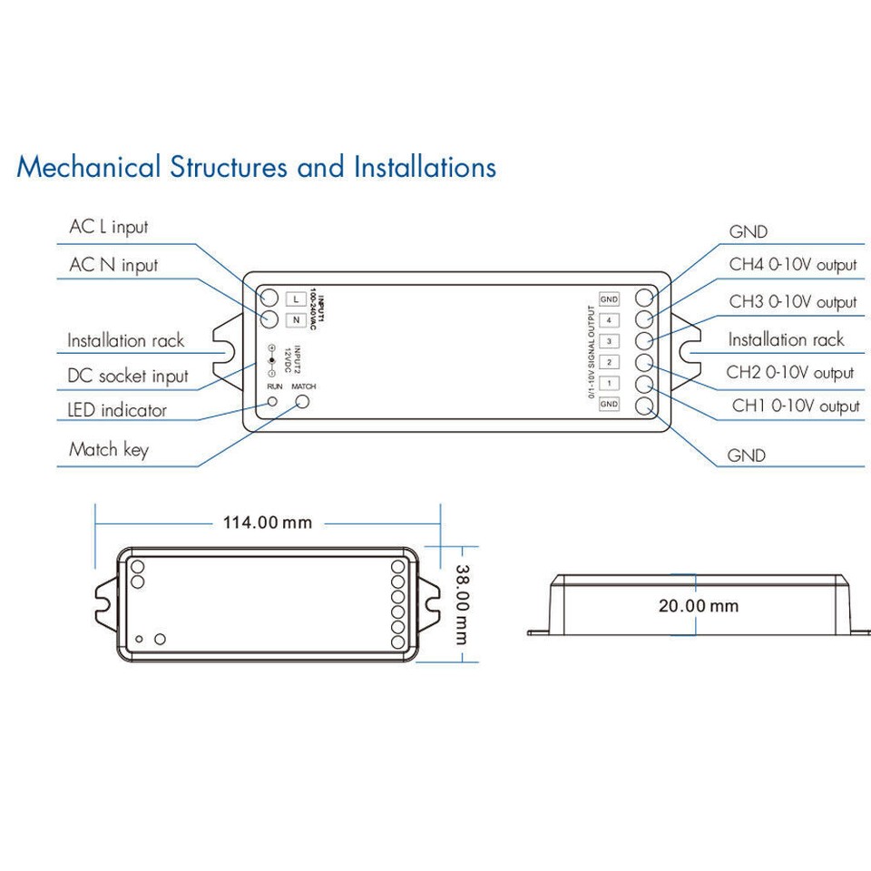 4CH 0/1-10V Led Dimmer Switch Wireless 2.4G RF Remote Control f Single ...