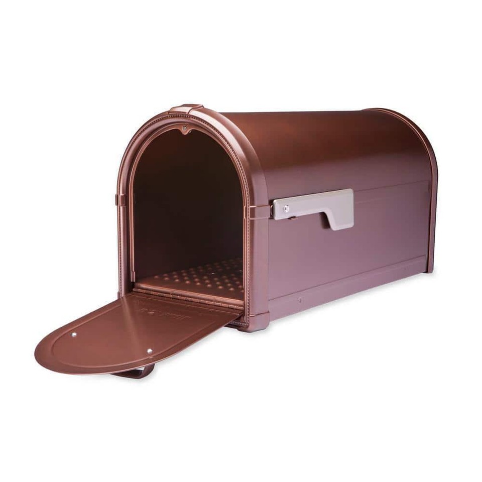 Mail Box Large Post Mount Hillsborough Copper Steel w/ Outgoing Mail ...